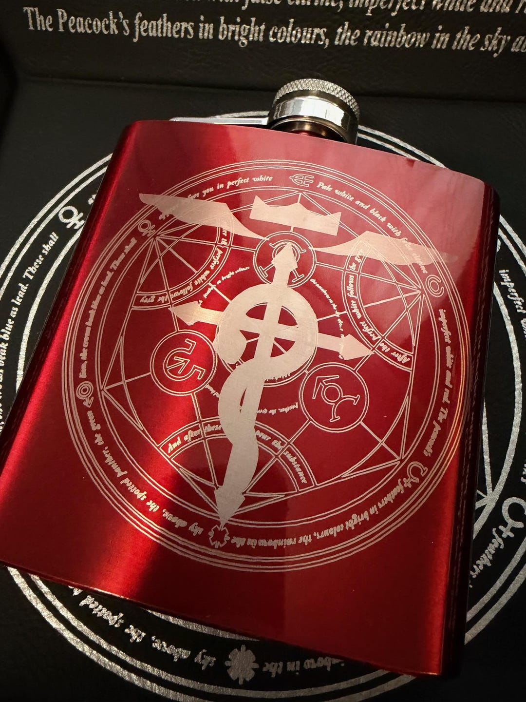 Alchemy-inspired Engraved Flask – Red Stainless Steel 6oz Hip Flask - Etsy
