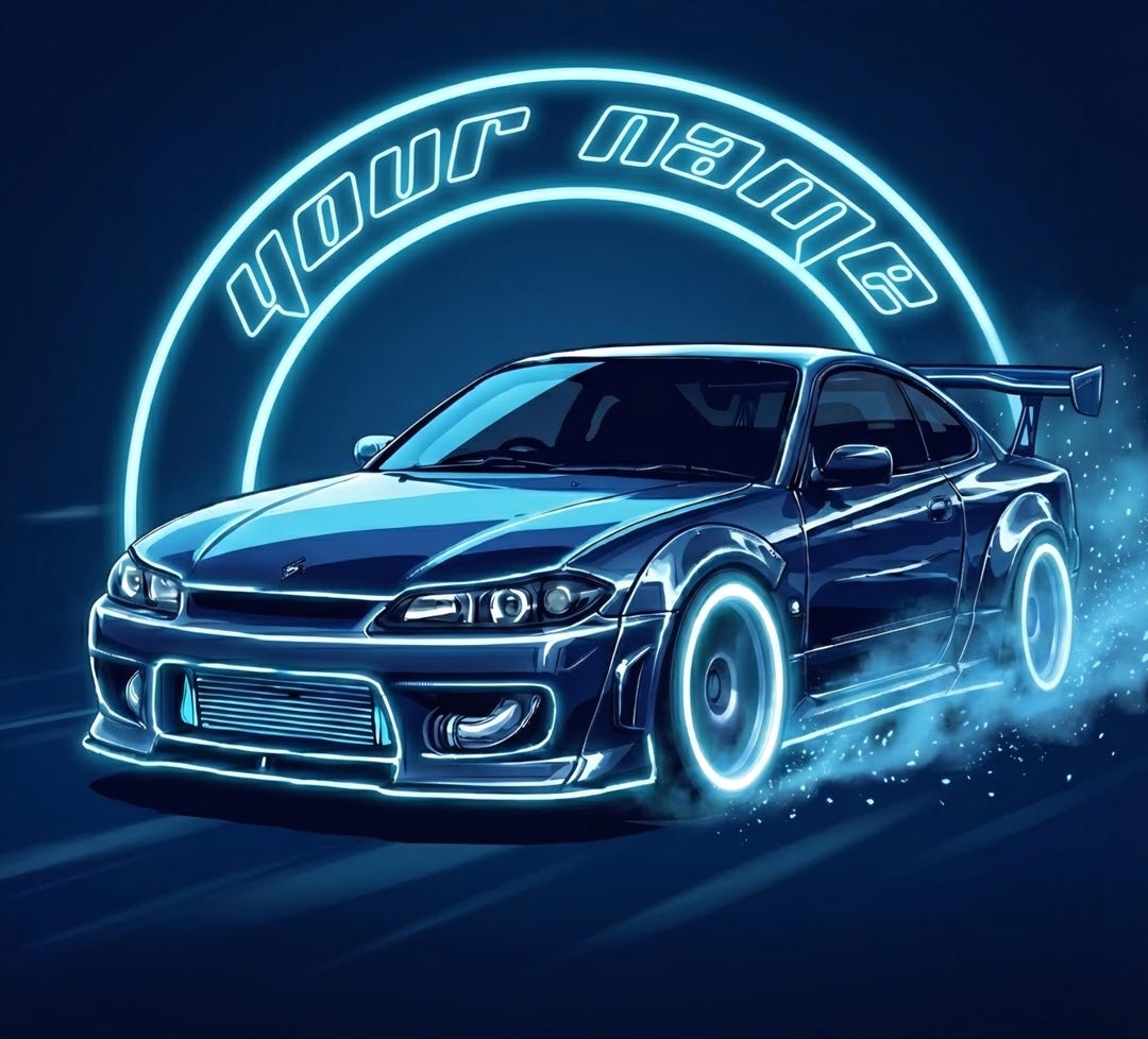 Custom JDM Car Logo Design – Neon Anime Tuner & Drift Car Emblem Art ...
