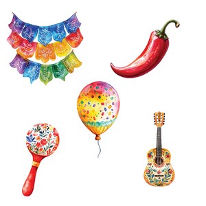 Cinco De Mayo Clipart Bundle: Mexican Fiesta Pngs, Watercolor Floral ...