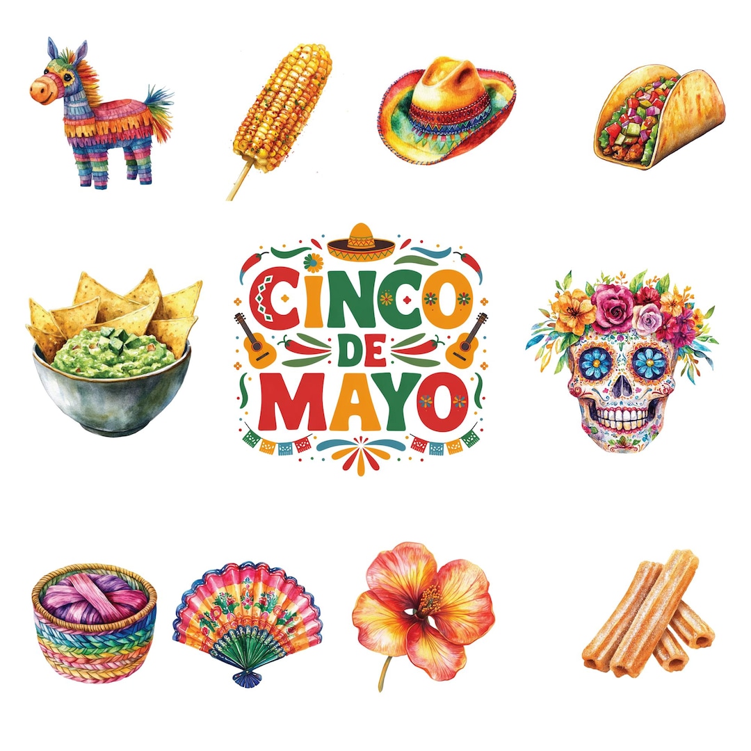Cinco De Mayo Clipart Bundle: Mexican Fiesta Pngs, Watercolor Floral ...