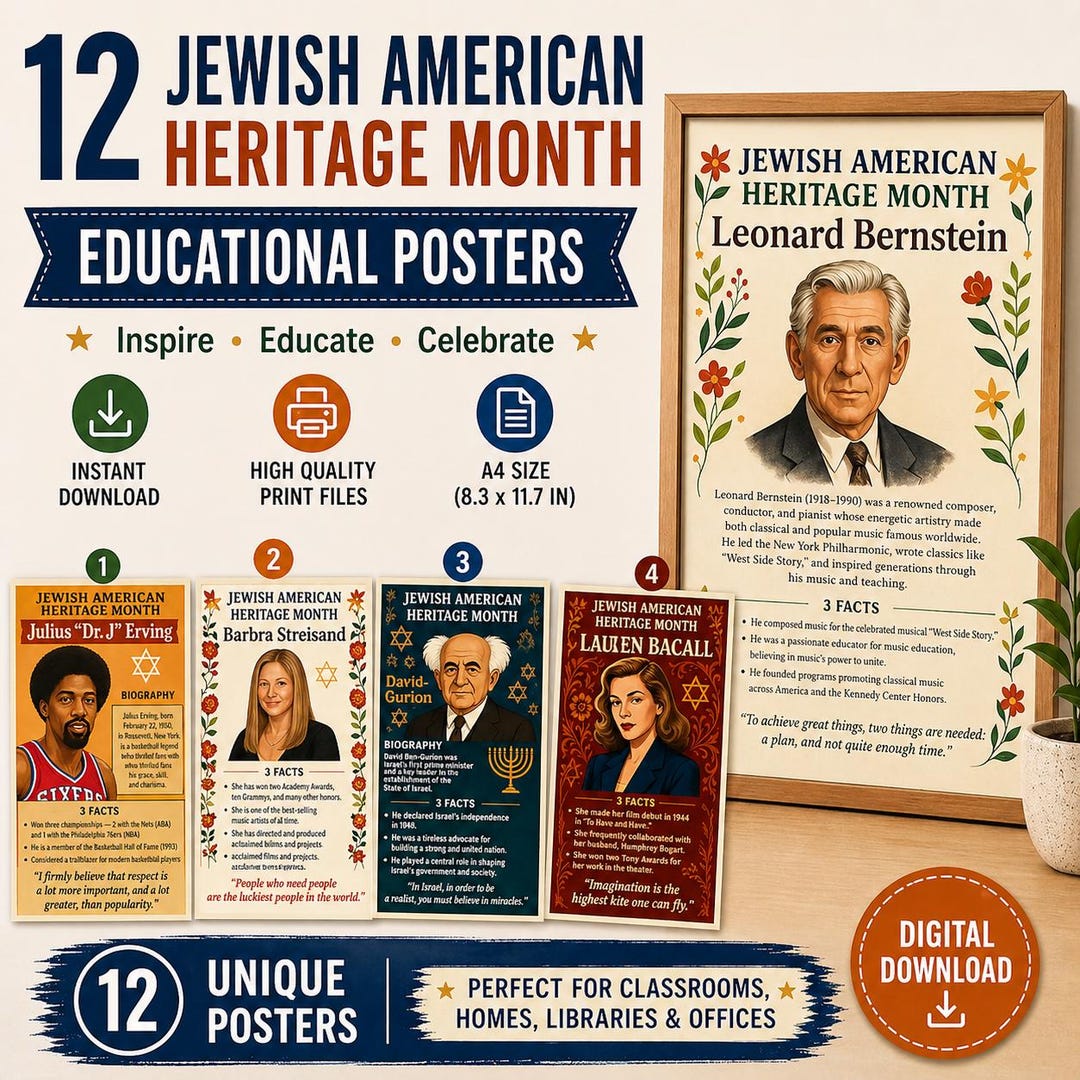 Jewish American Heritage Month Posters | A4 Classroom Decor | Famous ...