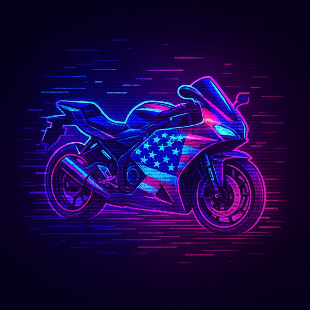 Custom USA Vaporwave Motorcycle Logo | Neon Pixel Bike Art | Patriotic ...