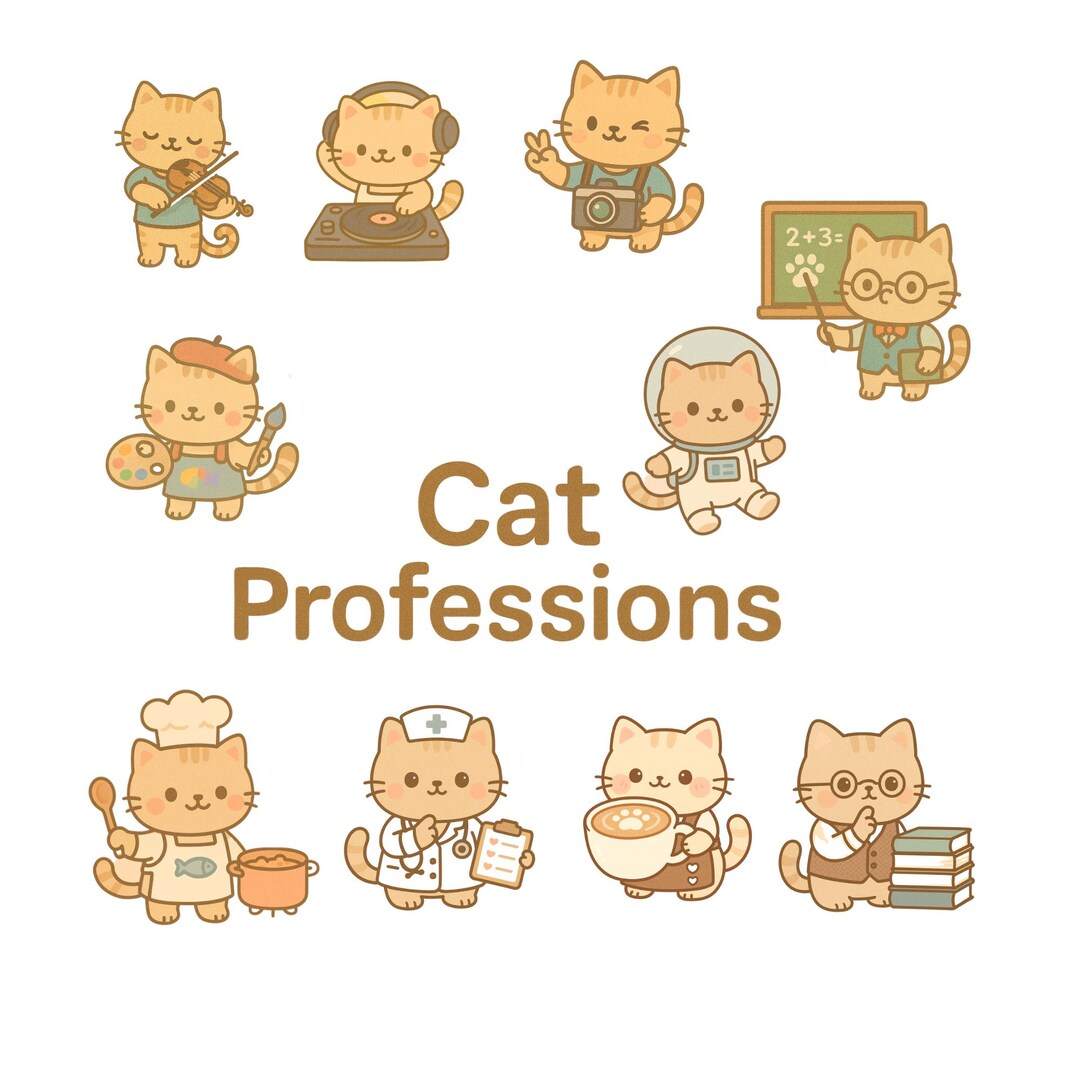 Kawaii Cat Jobs Clipart Bundle | Cute Profession Cats Pngs | Pastel ...