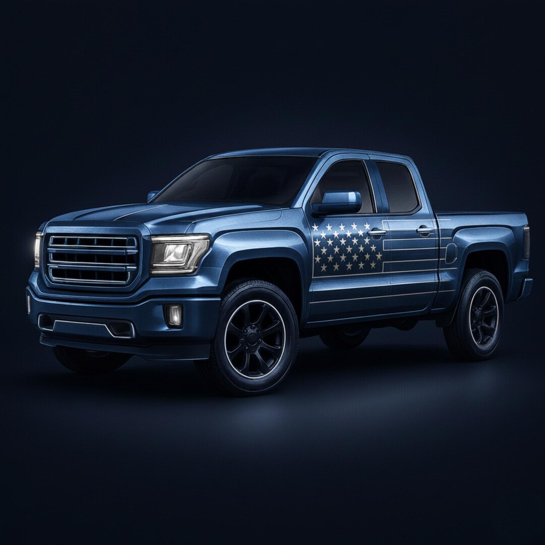 Blue Titanium Brushed Chrome USA Flag Pickup Logo | Cool Metallic ...