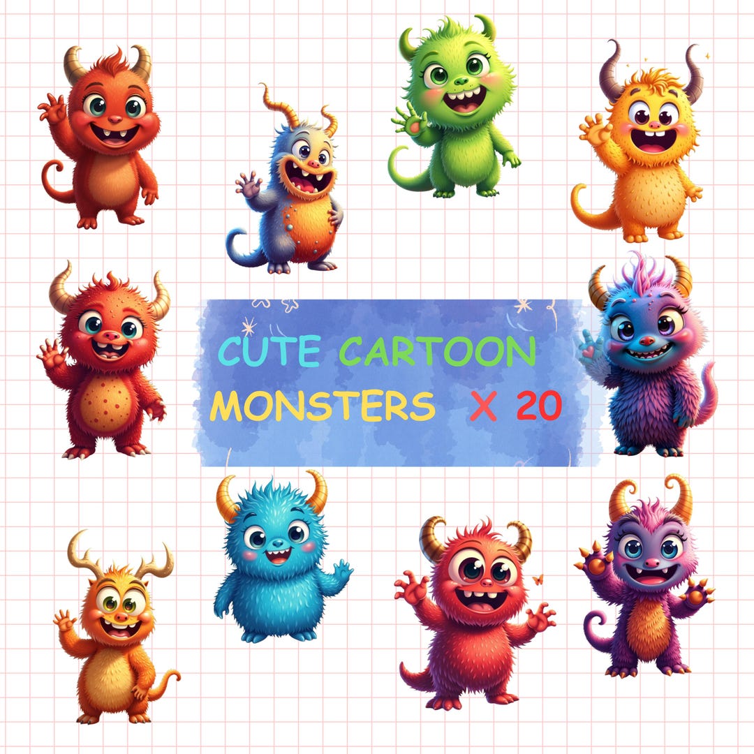 Cute Cartoon Monster Clipart Bundle - Adorable Pngs for Stickers ...