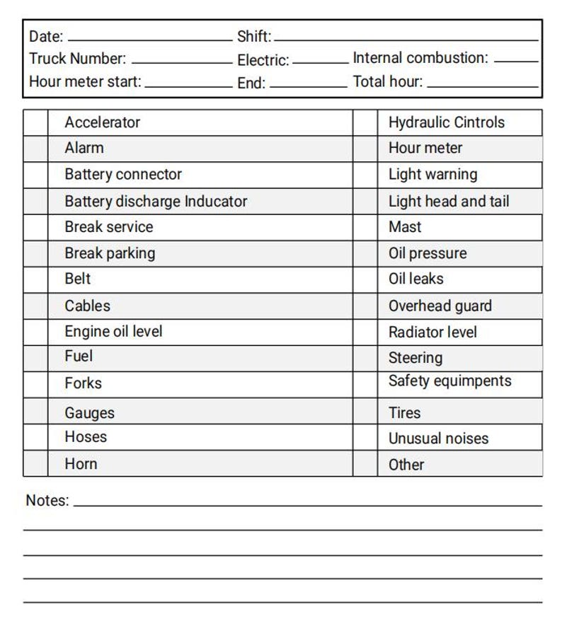 Comprehensive Daily Forklift Inspection Form and Preventive Maintenance ...