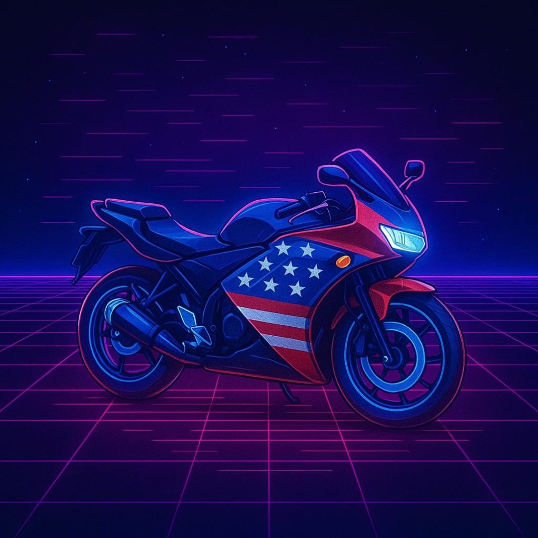 Custom Neon USA Motorcycle Logo | Retro 80s Bike Art | Vaporwave ...