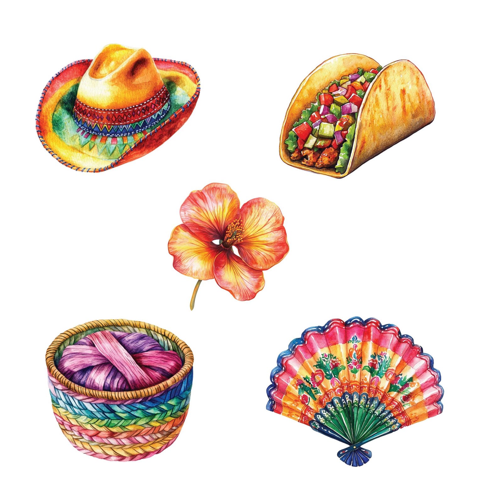 Cinco De Mayo Clipart Bundle: Mexican Fiesta Pngs, Watercolor Floral ...