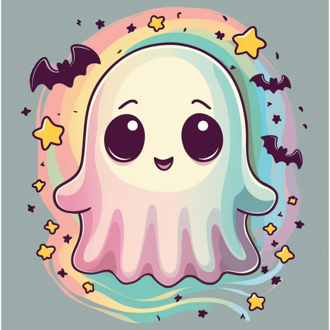 Adorable Kawaii Ghost Digital Download Pastel Rainbow PNG Art Halloween ...