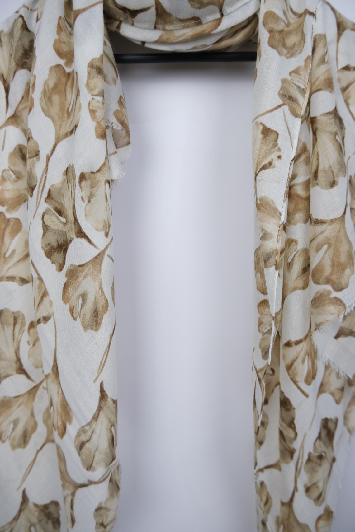 Exclusive Beige Ginkgo Leaves Print Scarf, Lightweight Soft and Warm ...