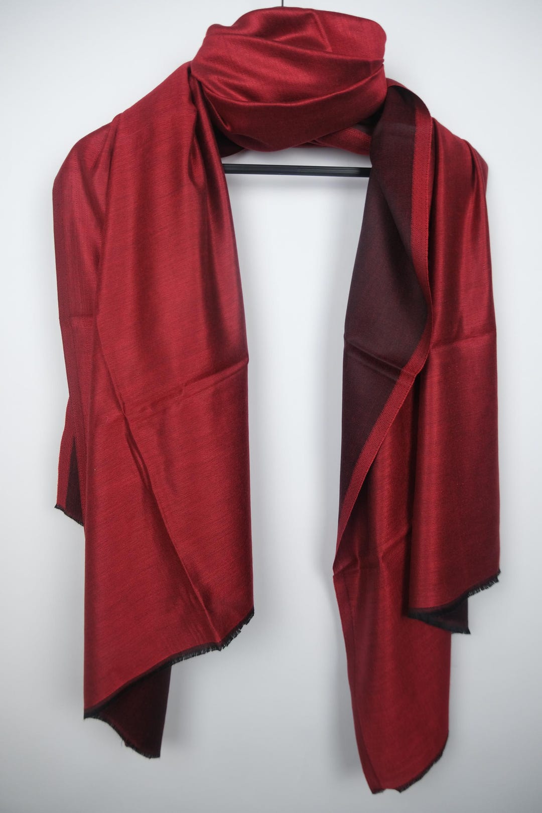 Exclusive Red Reversible Scarf in Modal Wool, Elegant Indian Ladies ...