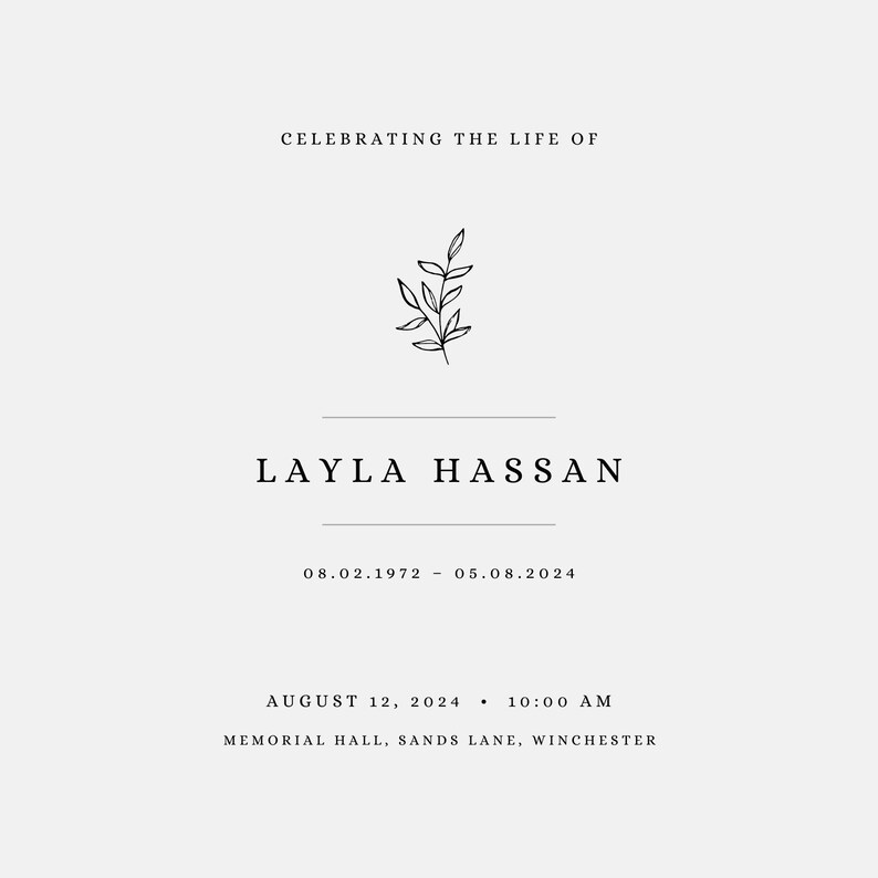 Minimalist Funeral Invitation Template, Square. Editable Design. - Etsy