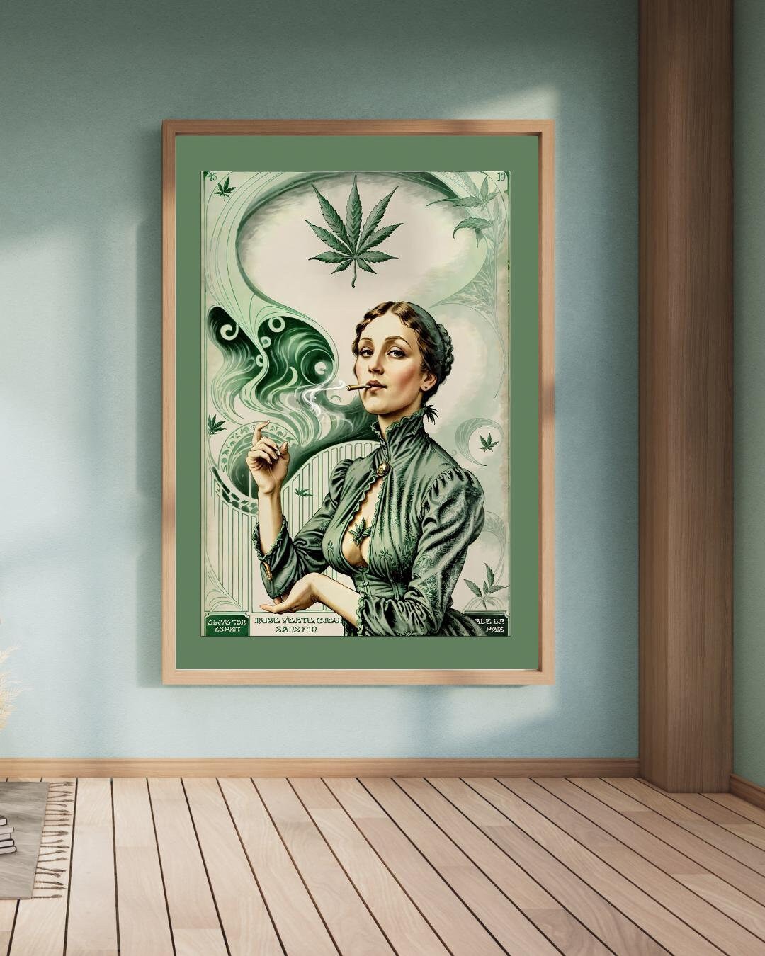 Vintage Art Nouveau Weed Poster, Belle Epoque Cannabis Decor, Roaring ...