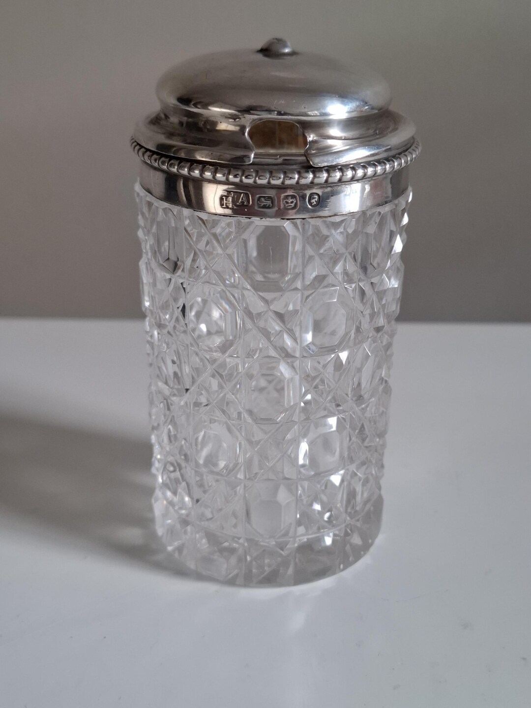 Antique Victorian Cut Glass and Hallmarked Silver Capped Condiment Jar ...