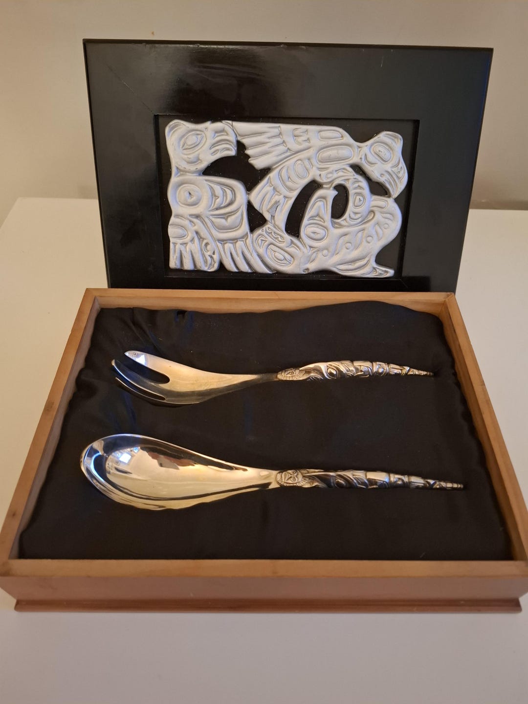 Magnificent Designer BOMA TOTEM Design Pewter Salad Server Set in a ...