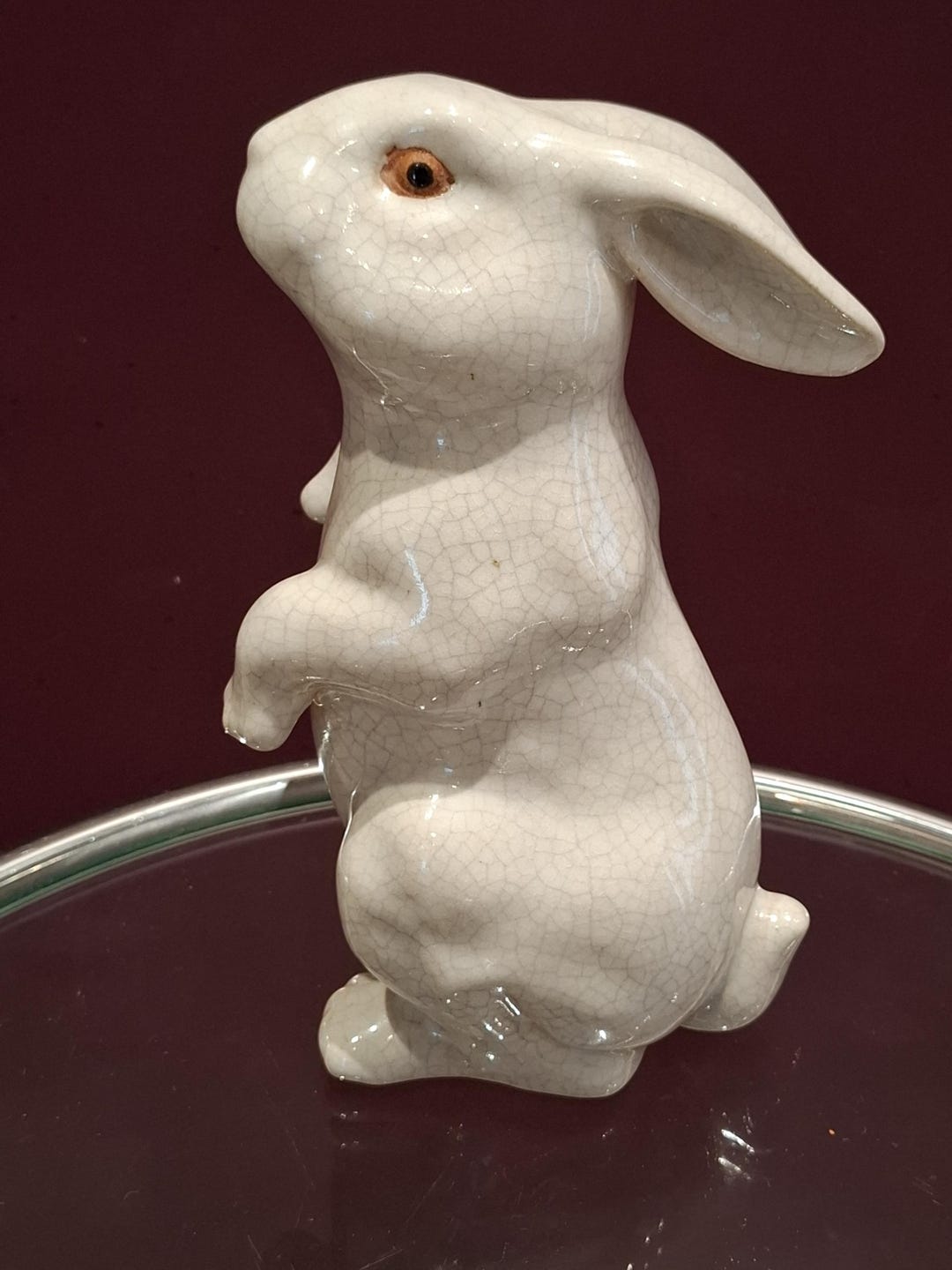 A Vintage Large Crackle Glazed Bunny Rabbit Statue Signed Indistinctly ...