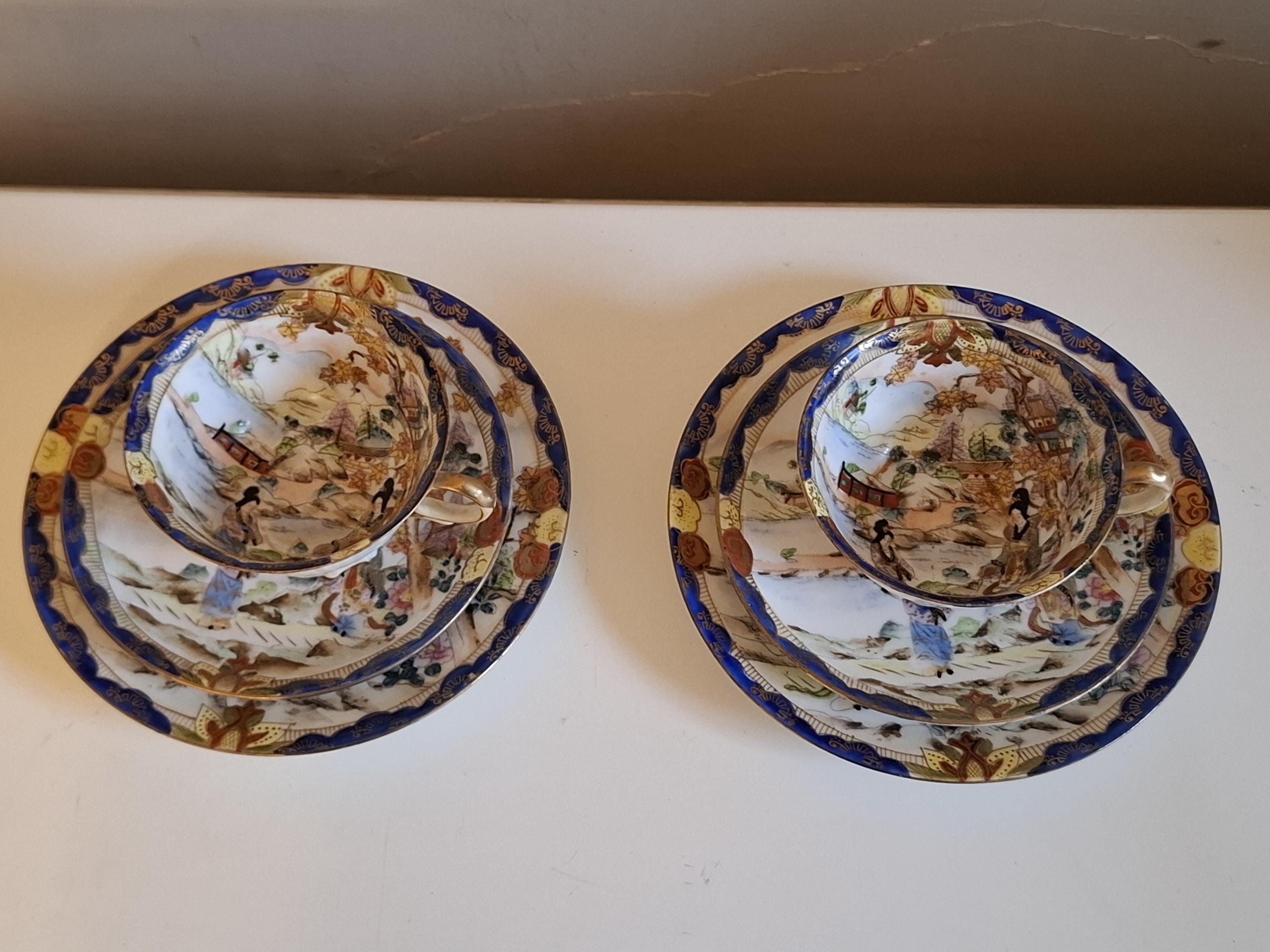 Antique Rare NORITAKE Japan Set of Two Porcelain Cups, Saucers and ...