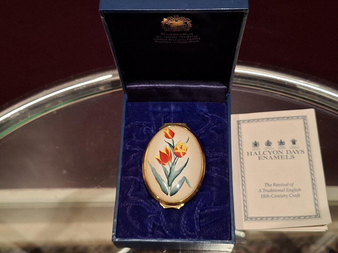 Boxed HALCYON DAYS Enamelled Pill Box With Tulips Design - as New - Etsy