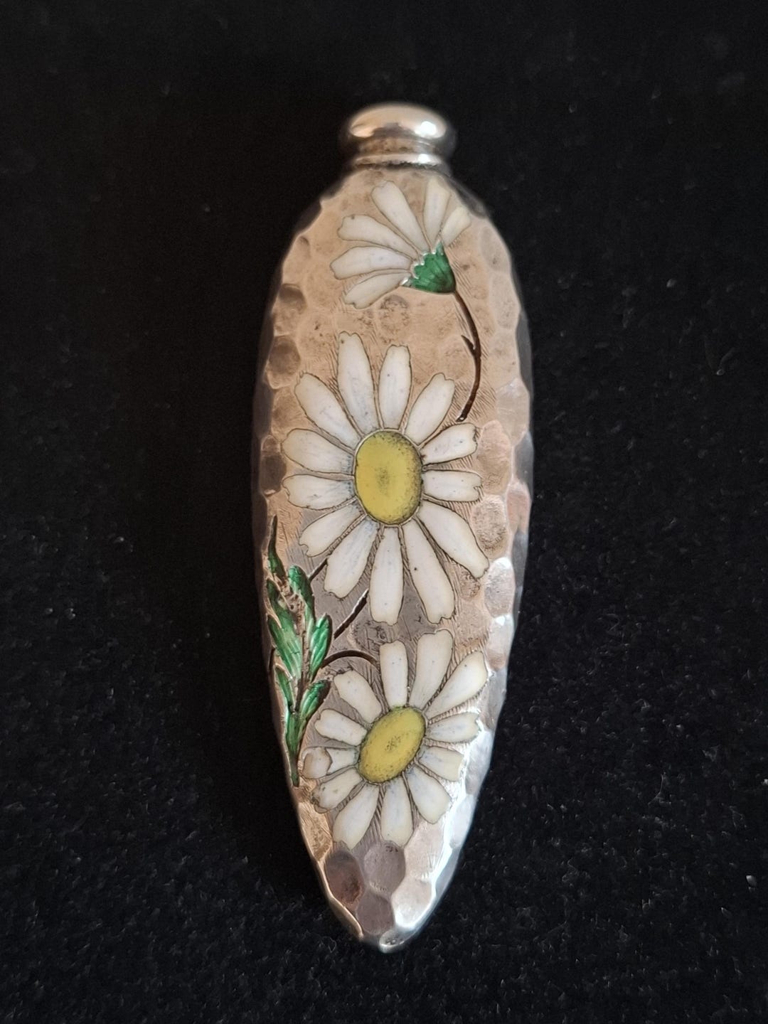 Antique Sterling Silver Tear Drop Perfume Bottle Enamelled With Daisies ...