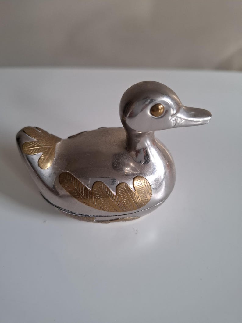 Vintage Metal and Brass Duck Trinket Box - Etsy