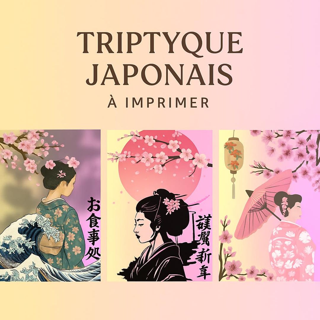 Tríptico de Geisha y Sakura – Pósters japoneses imprimibles – Flores de ...