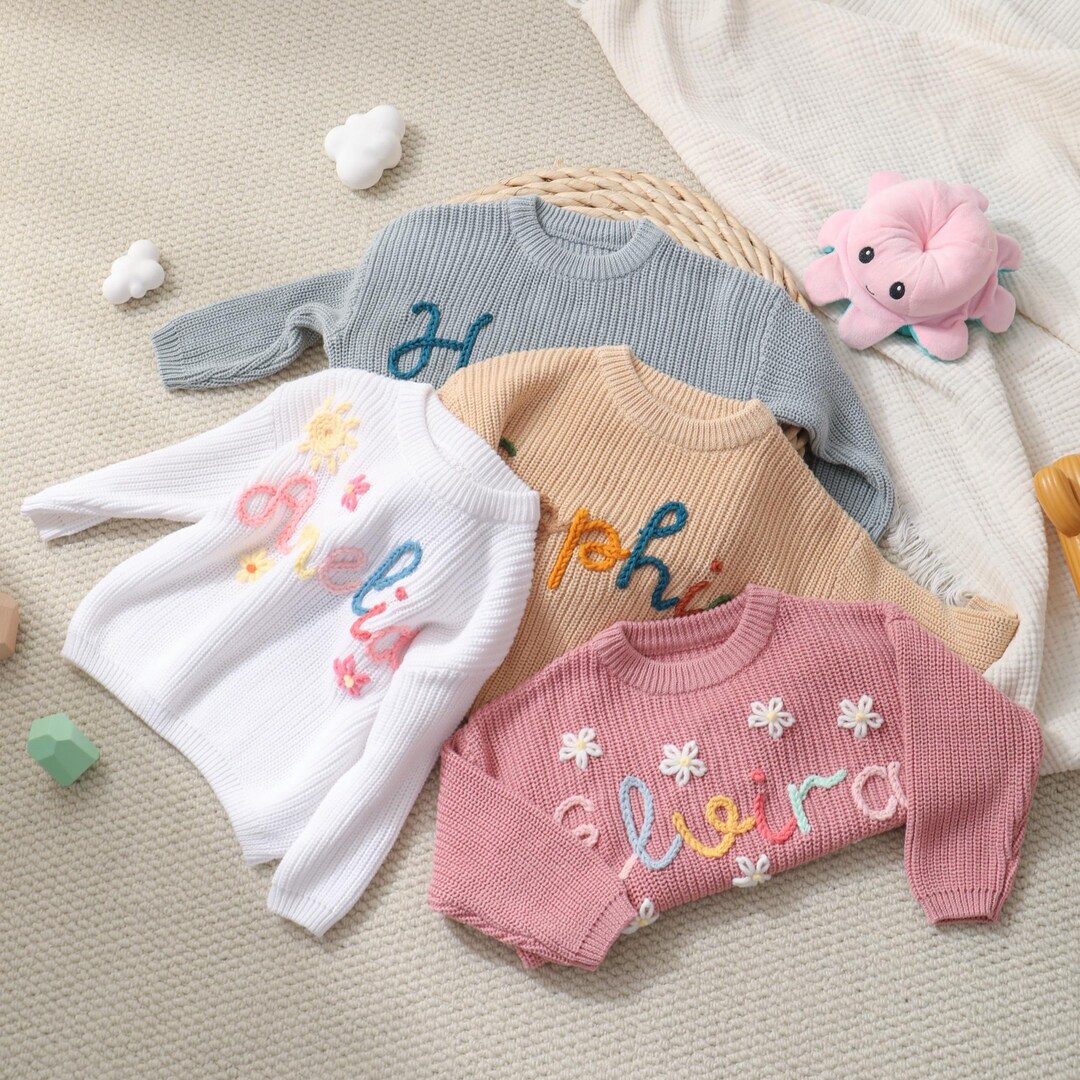Personalized Baby Sweater With Name，hand Embroidery Knit Sweaters ...