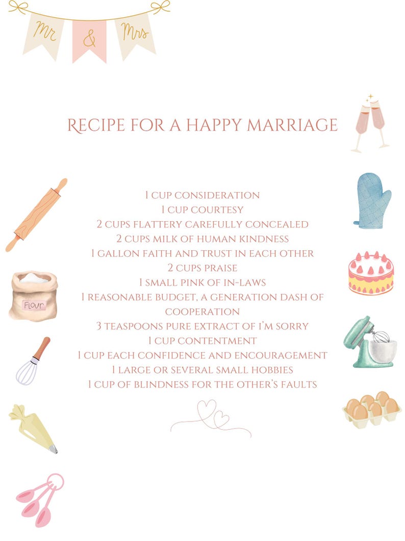 Recipe for a Happy Marriage Digital Art - Etsy