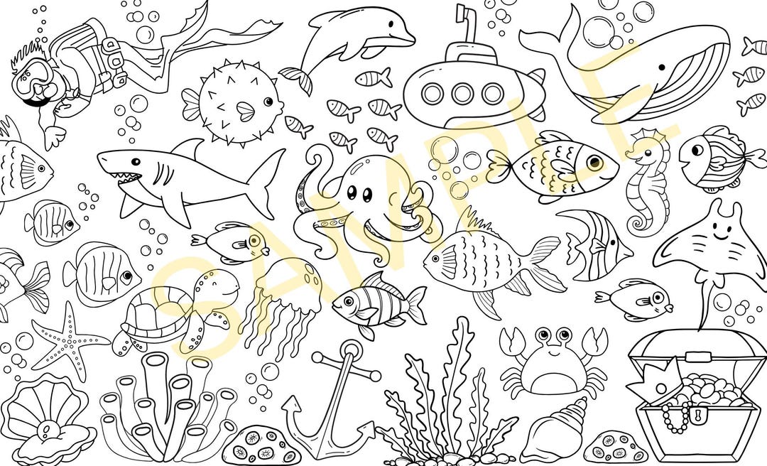Legal Size (wide) Ocean Coloring Page - Etsy