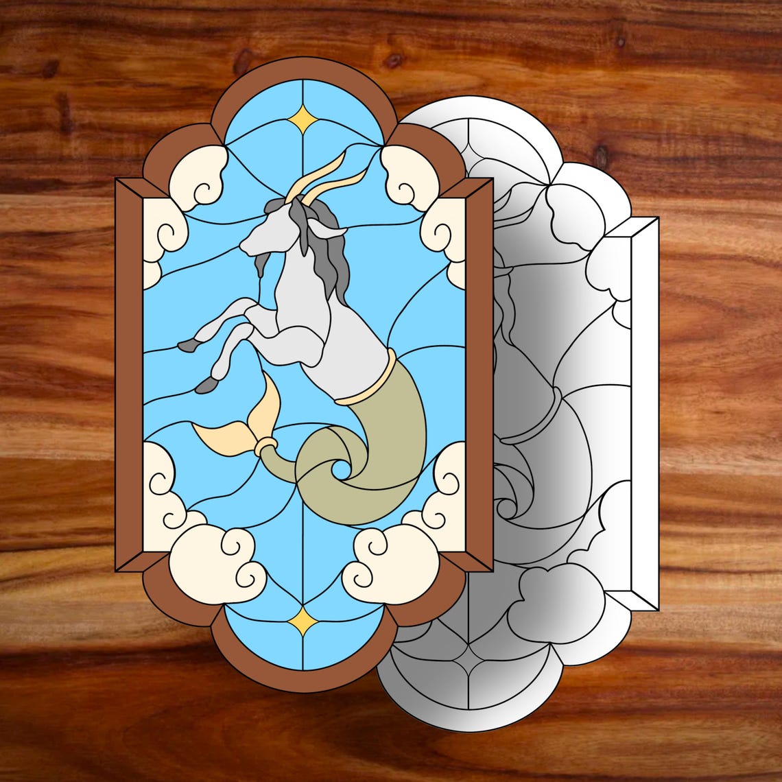 Capricorn Zodiac Stained Glass Pattern | Transparent PNG & PDF | Cricut ...