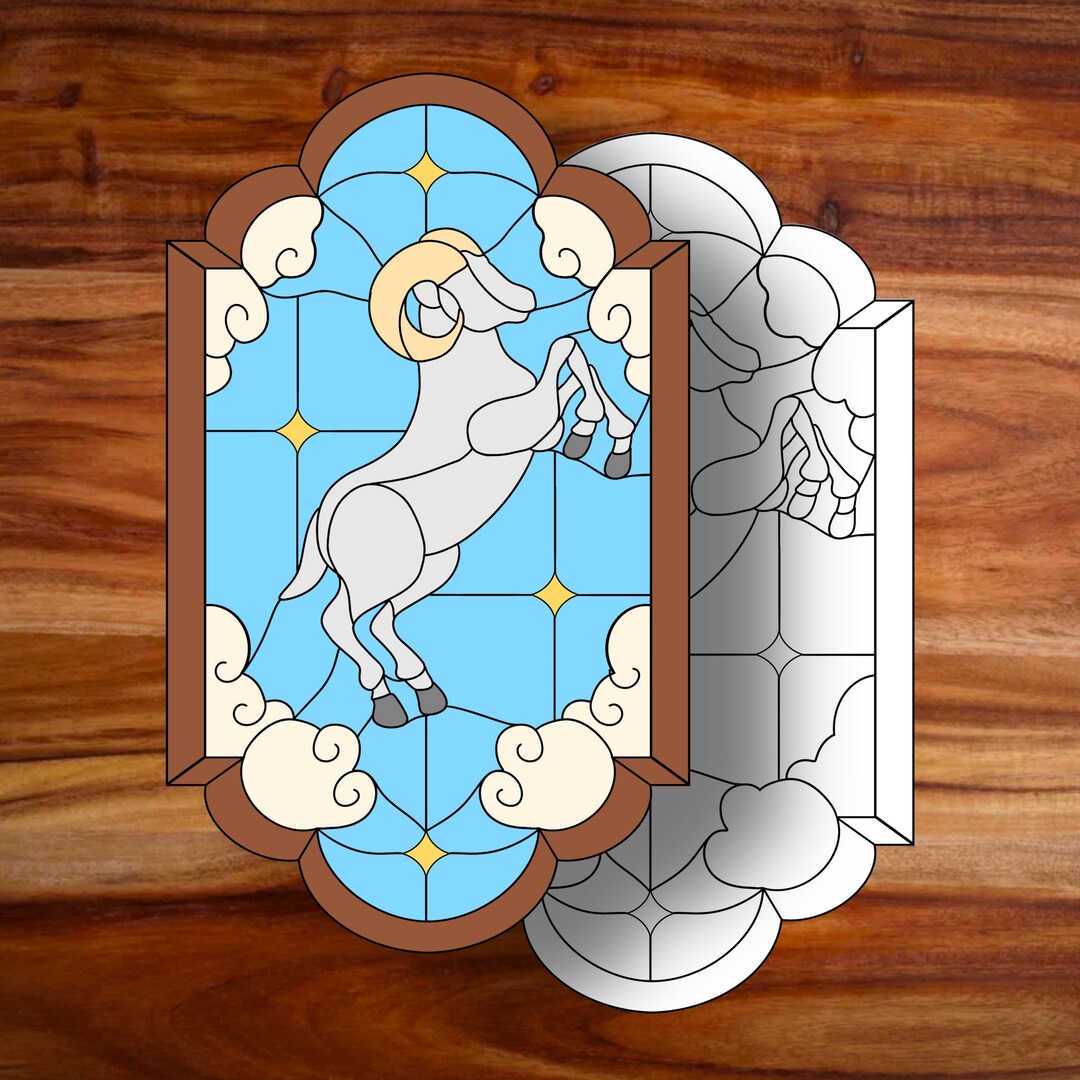 Aries Zodiac Stained Glass Pattern | Transparent PNG & PDF | Cricut ...