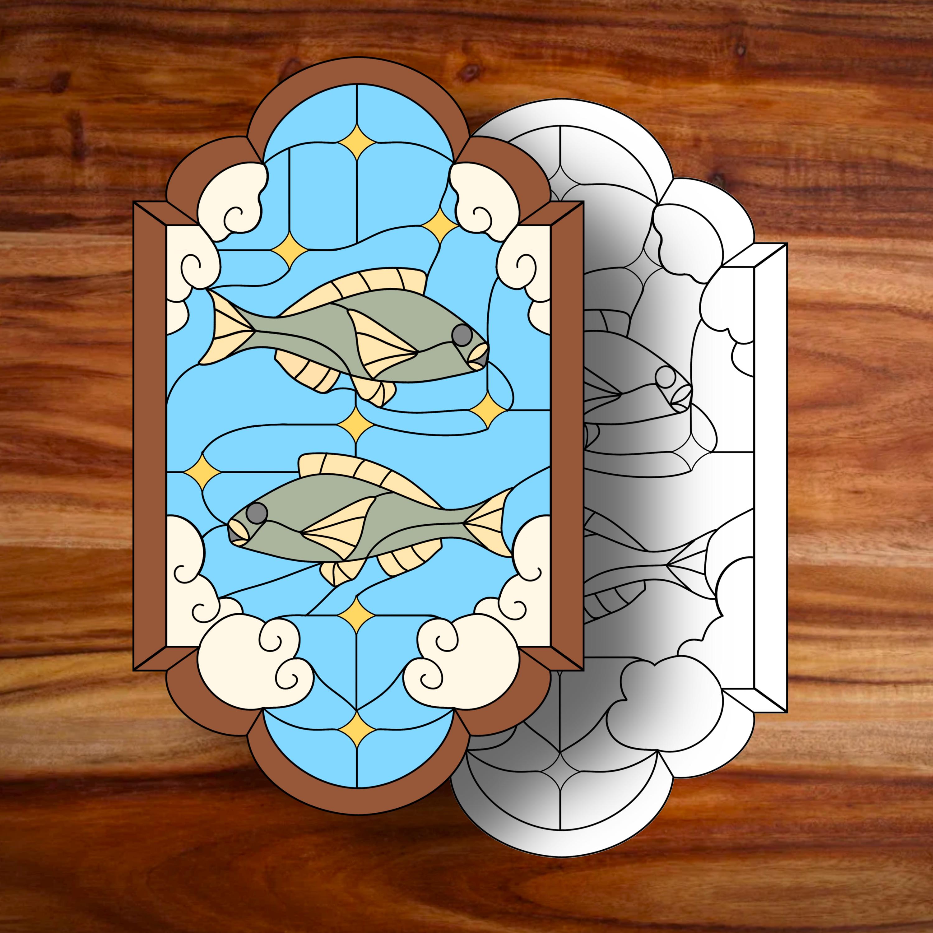 Pisces Zodiac Stained Glass Pattern | Transparent PNG & PDF | Cricut ...