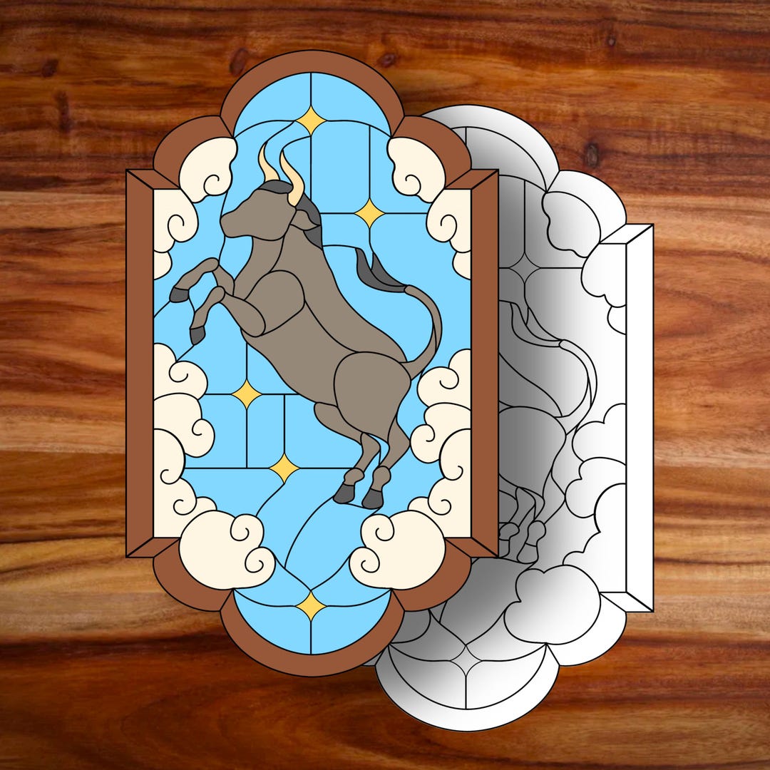 Taurus Zodiac Bull Stained Glass Pattern | Transparent PNG & PDF ...