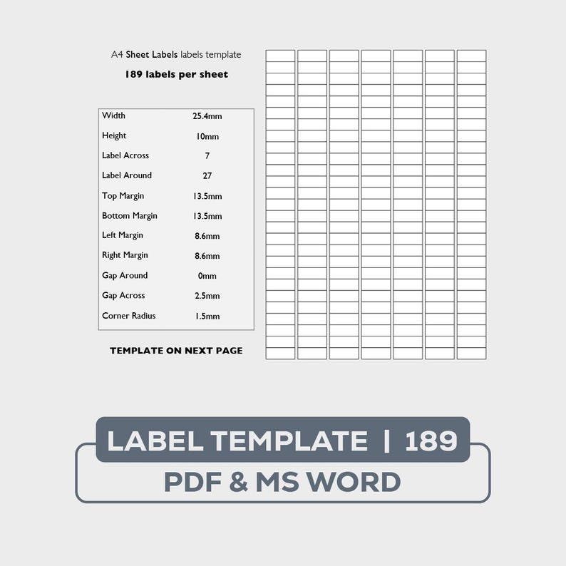 Label Template | 189 Label per Sheet 199.1mm X 289.1mm Printable ...