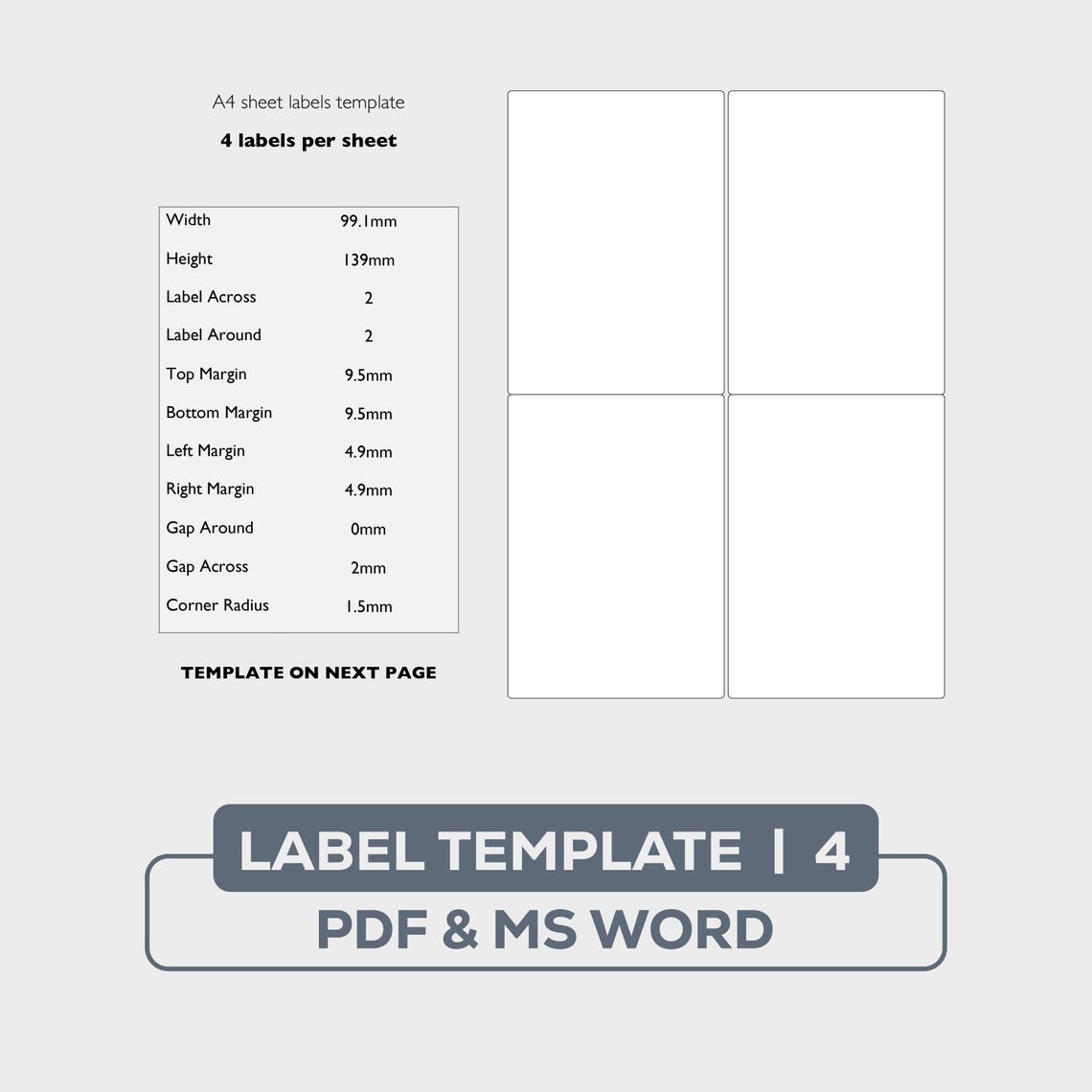 Label Template | 4 Label per Sheet A4 | Printable Sticker Template ...