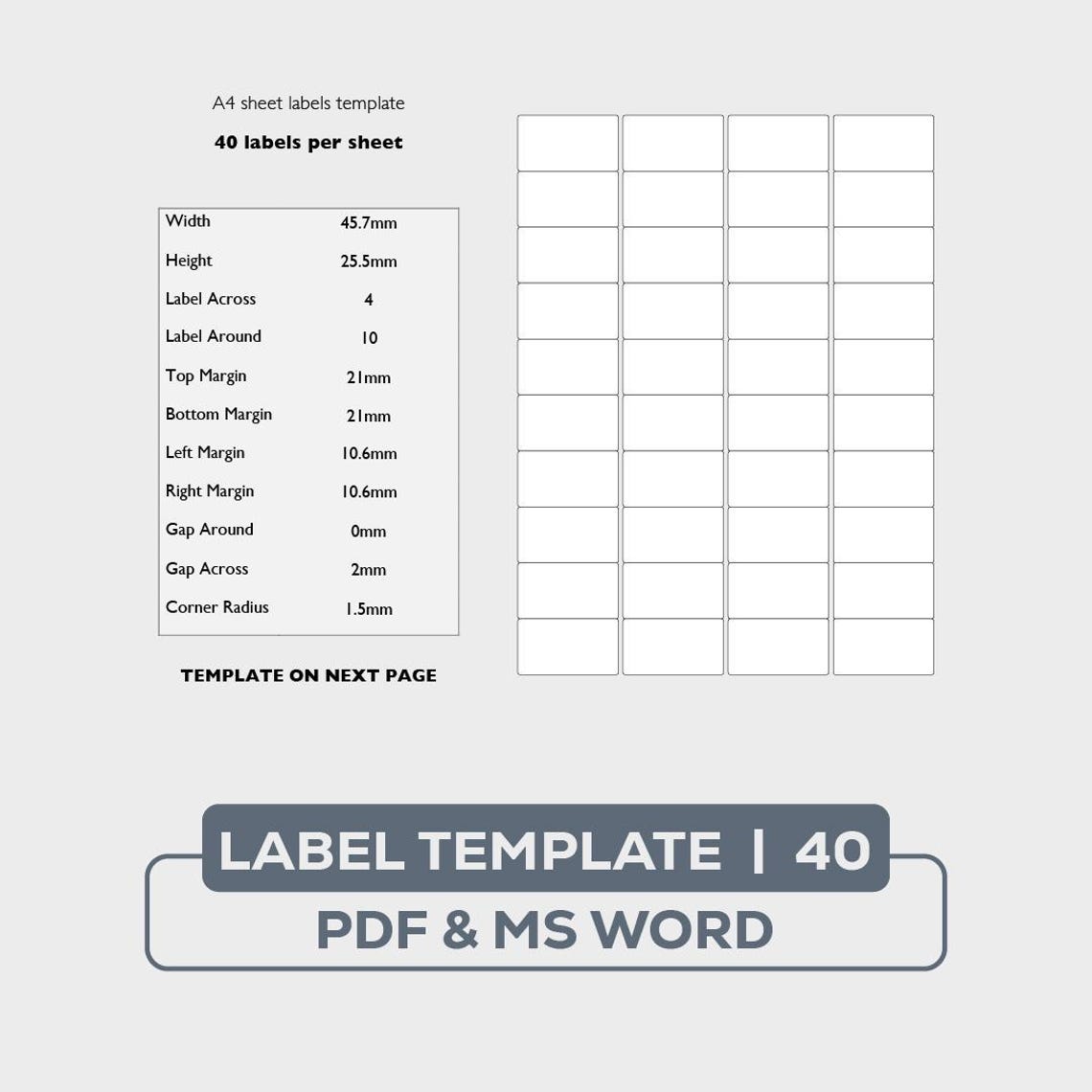 A4 Label Template, 40 Labels per Sheet (PDF & MS Word) - Etsy