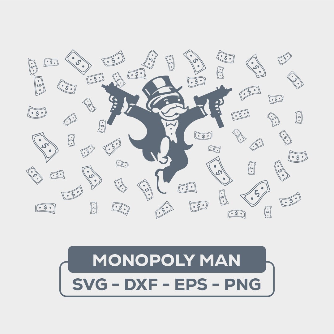 Monopoly Man With Guns Makes Money Rain From the Air - SVG & DXF ...