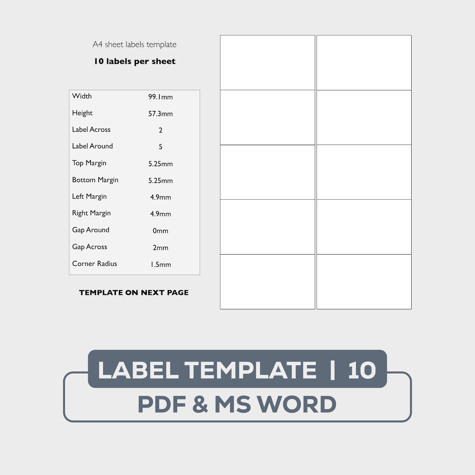 Label Template - 10 Label per Sheet A4 - Printable Sticker Template ...