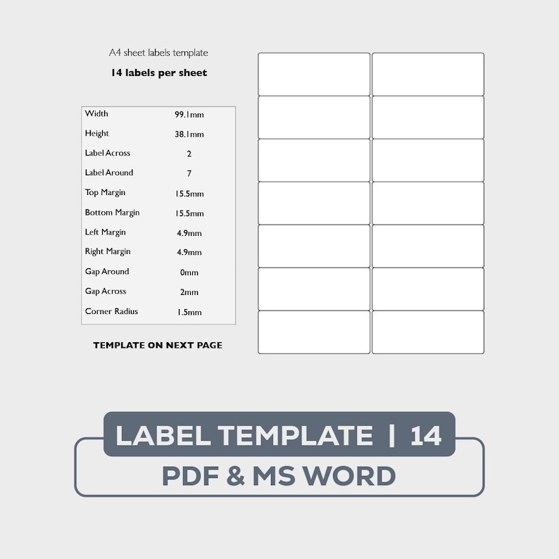 Label Template | 14 Label per Sheet 199.1mm X 289.1mm - Printable ...