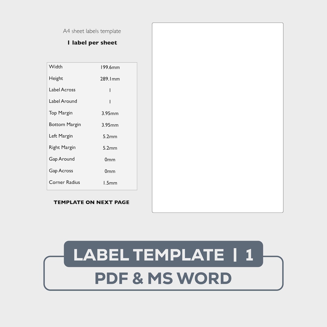 Label Template - 1 Label per Sheet A4 - Printable Sticker Template ...