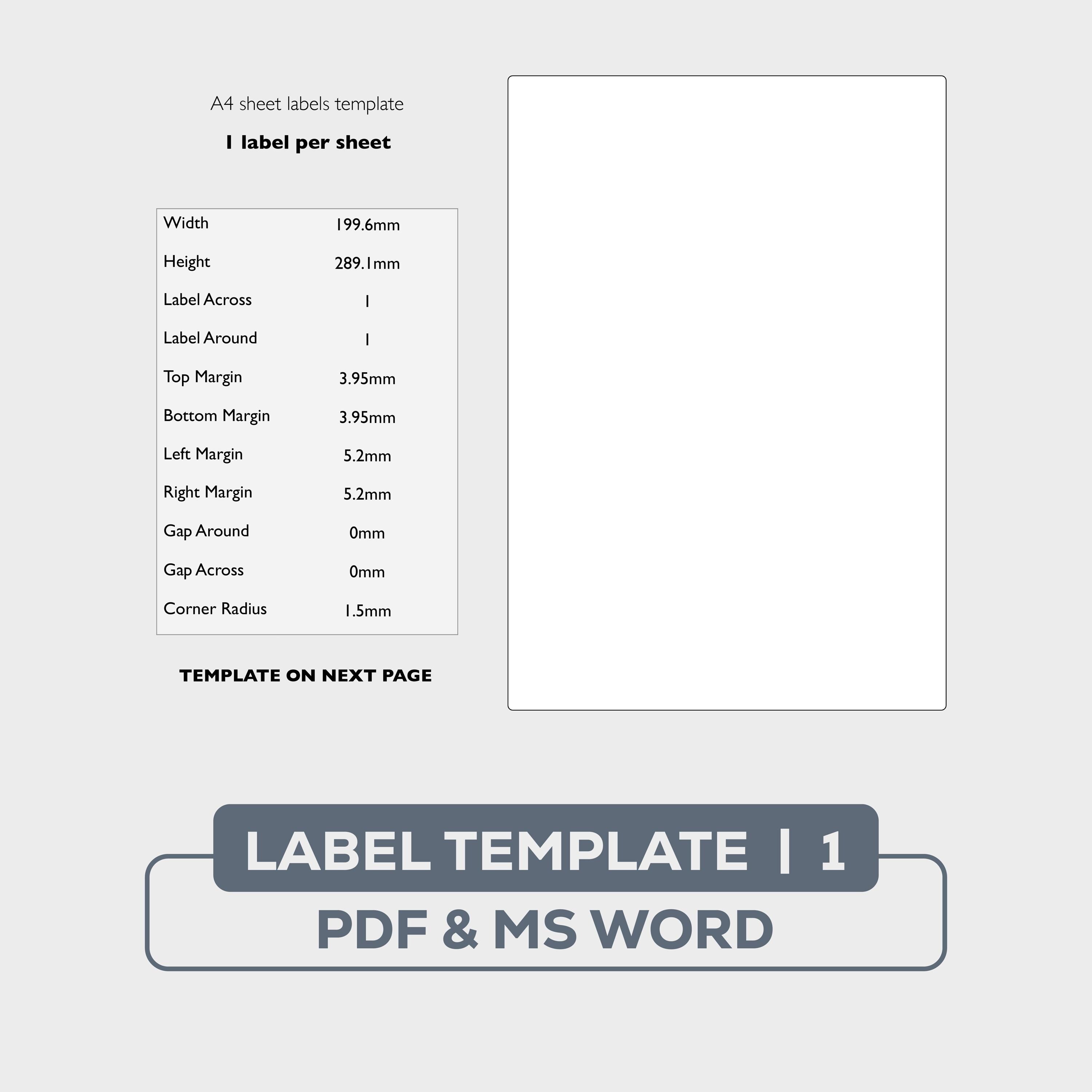 A4 Label Template - Single Label per Sheet (PDF & Word) - Etsy