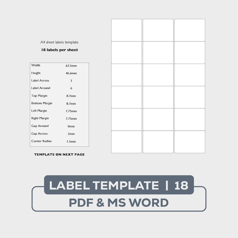 Printable Label Template | 18 per Sheet (PDF & Word) - Etsy