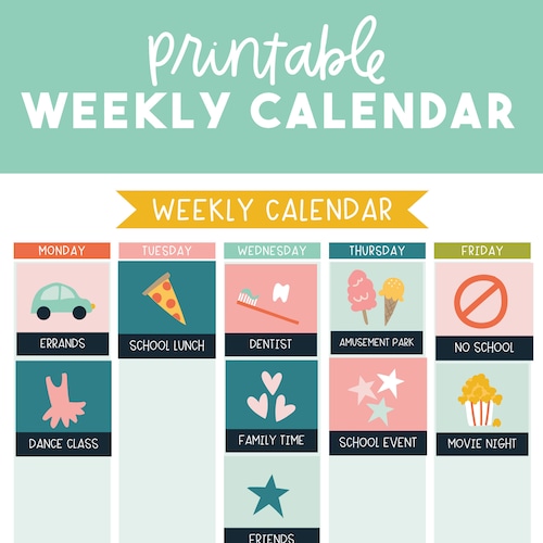 Kids Weekly Calendar Planner Printable Calendar for Kids - Etsy