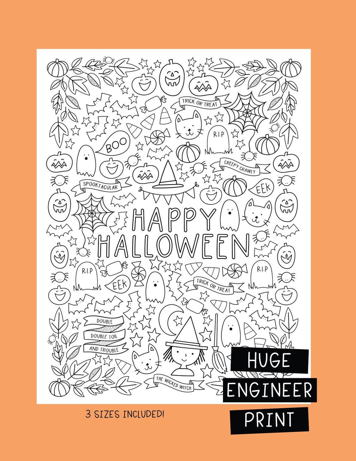 HUGE Halloween Printable Kids Coloring Poster and Halloween - Etsy