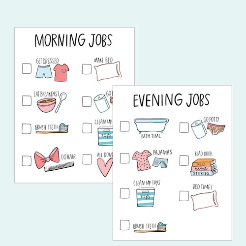 Kids Printable Chore Chart Morning and Night Routine List - Etsy