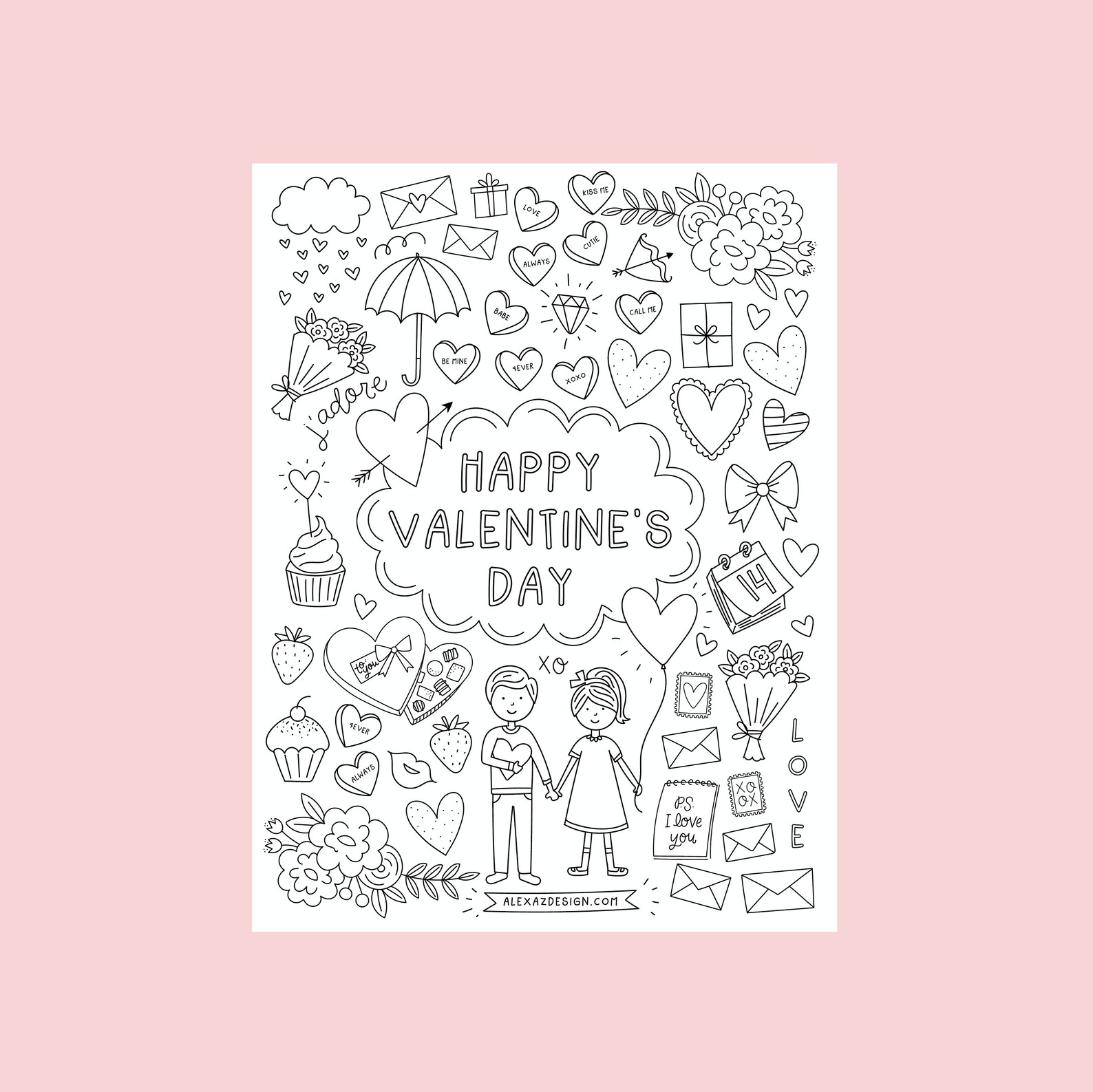 HUGE Valentine Coloring Poster and Coloring Pages - Etsy