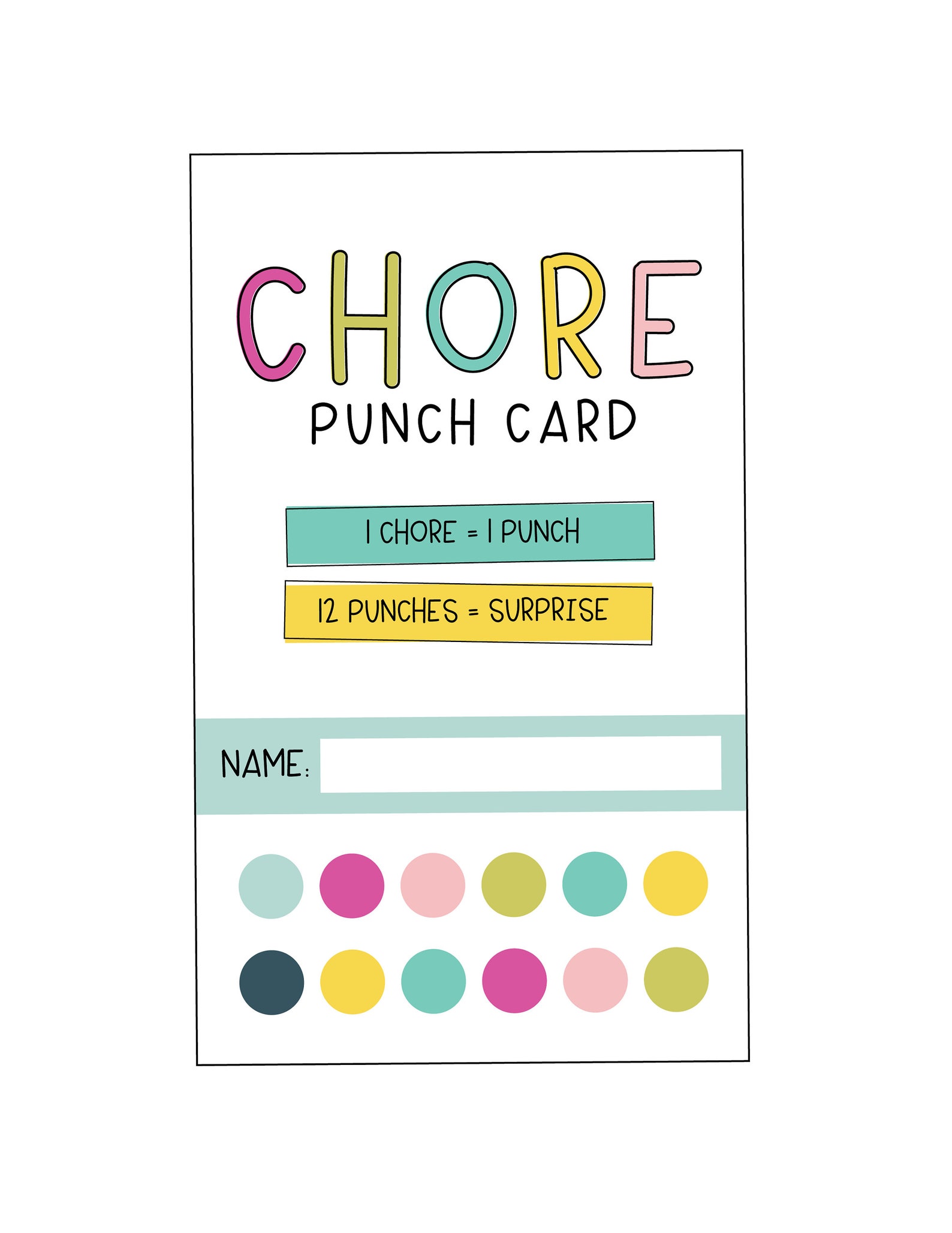 Chore Punch Card Chore Chart Reward Chart Kids Chore - Etsy