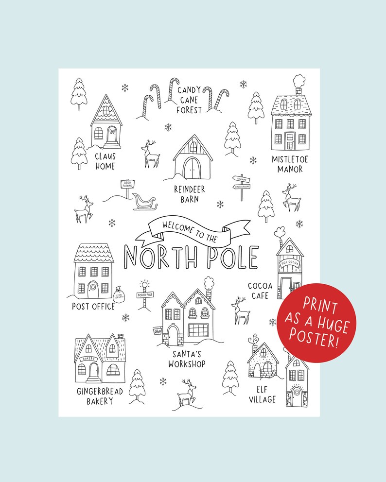 North Pole Christmas Coloring Poster Engineer Print - Etsy
