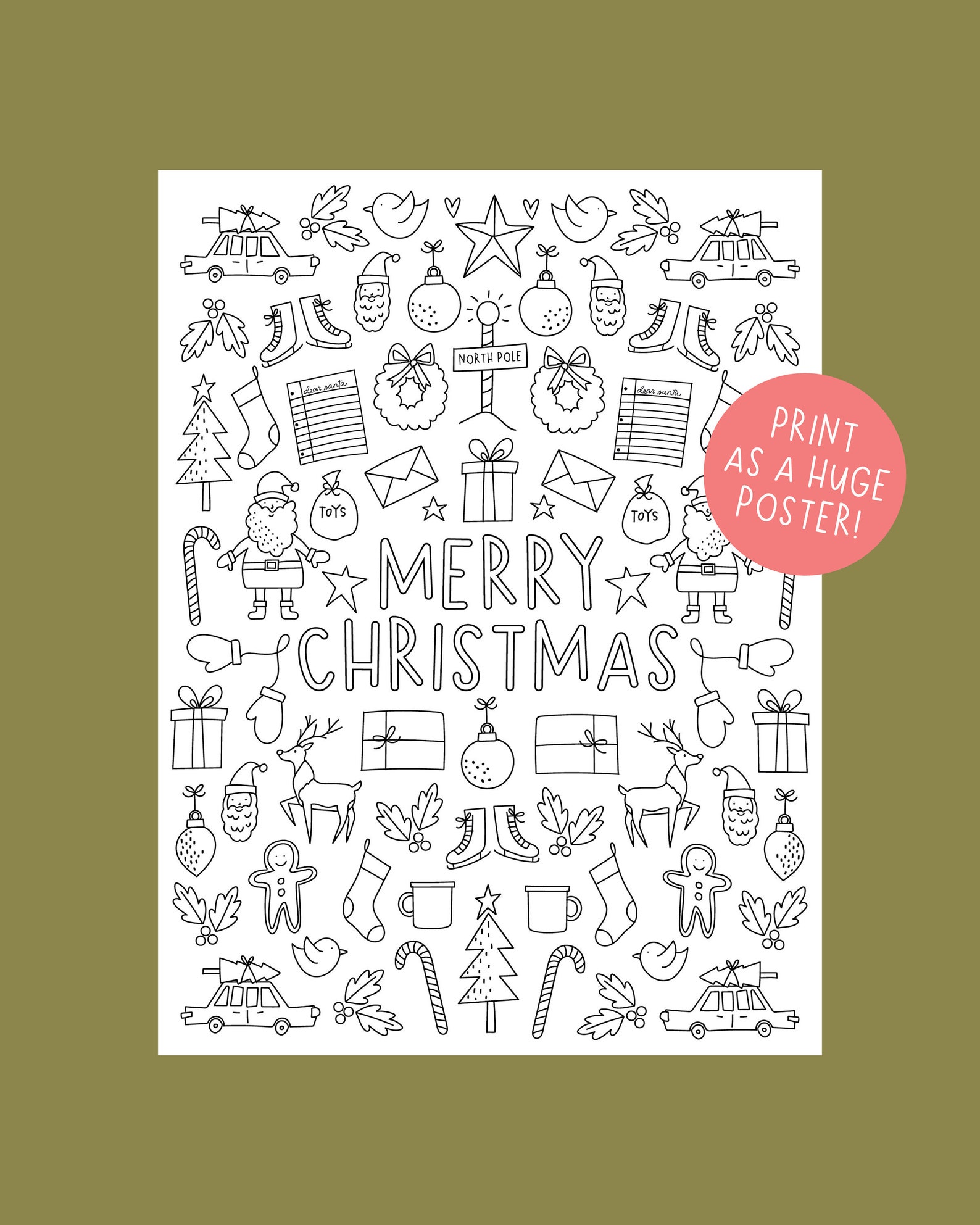 HUGE Christmas Coloring Poster and Holiday Coloring Pages - Etsy