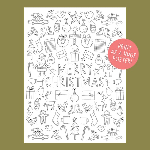 HUGE Christmas Coloring Poster and Holiday Coloring Pages - Etsy