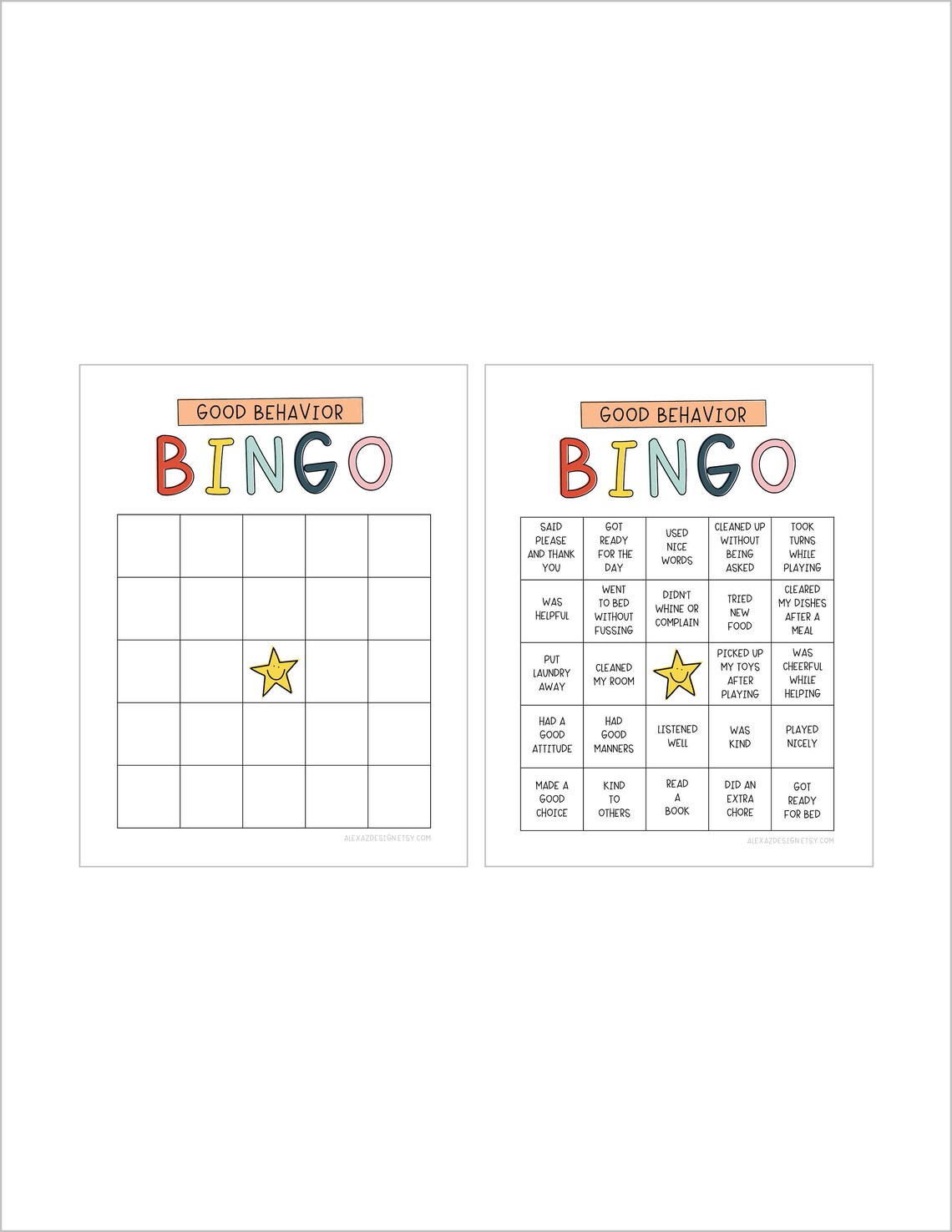 Good Behavior Bingo Printable Chart Behavior Reward Chore - Etsy